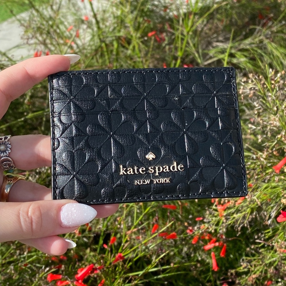 Kate Spade Black Leather Spade Logo Embossed Cardhold… - Gem